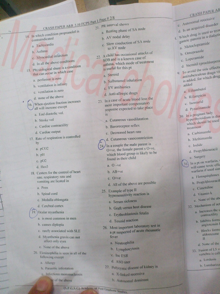 FCPS Part 1 Past Papers Original | MEDICAL CHOICES